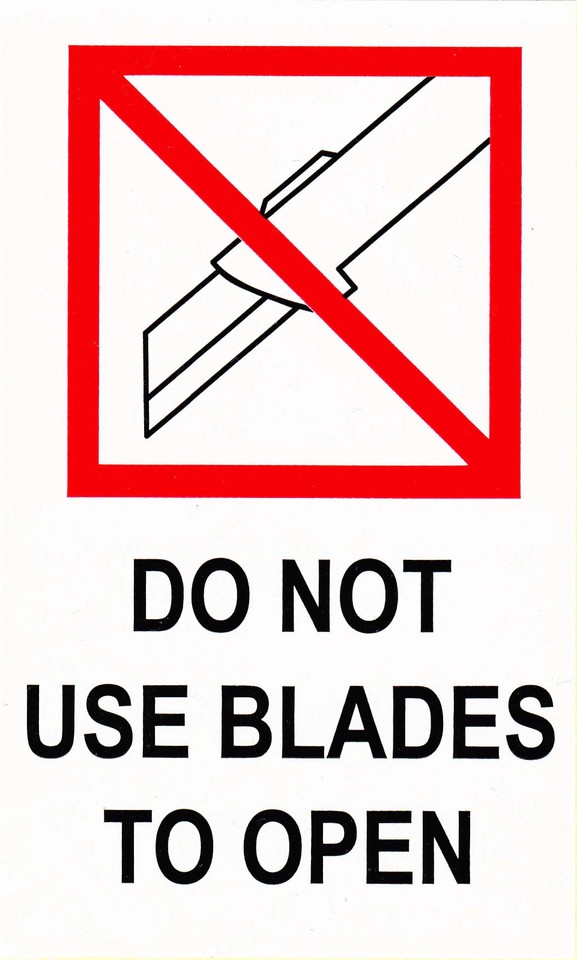Red, Black "Do Not Use Blades to Open" Labels Stickers - 3" by 5" - 500 ...