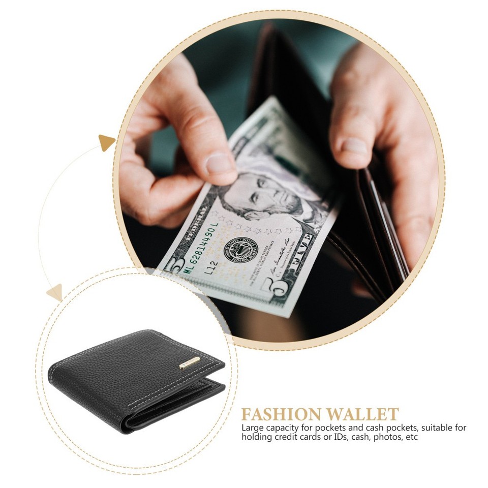 Wallet Black PU Material Short Size Multi Card Business Style Stitching ...