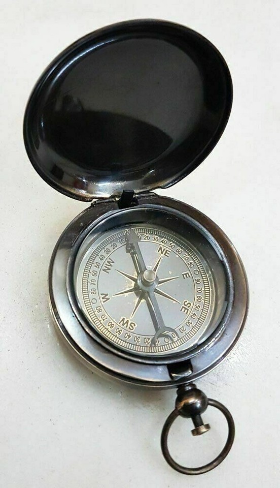 Antique Brass Compass Pocket Push Button Marine Compass Vintage Gift ...