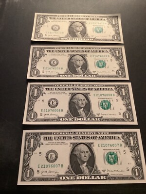 (4) One Dollar Bills Serial Numbers In Sequential order *090 | eBay