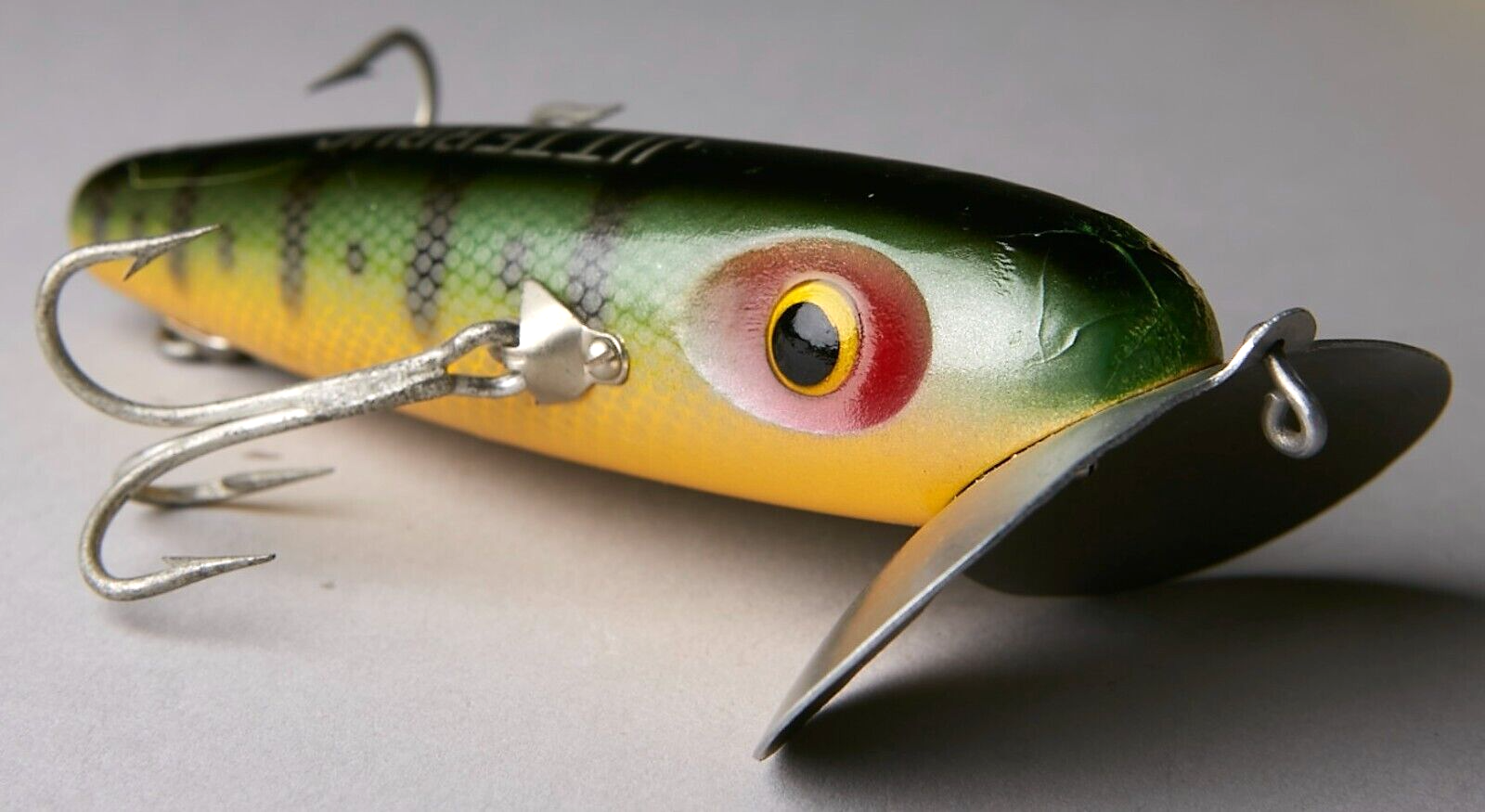 VINTAGE FRED ARBOGAST TOPWATER MUSKIE WOOD JITTERBUG PERCH W/ BOX ...