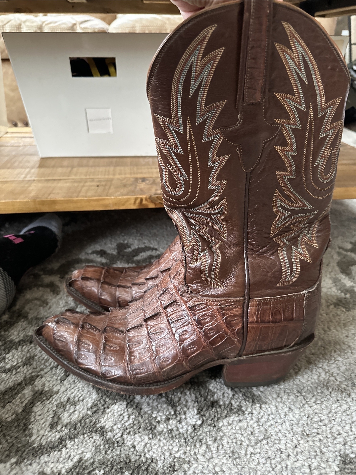 Lucchese Crocodile Leather Cowboy Boots Men’s 9EE Wom… - Gem