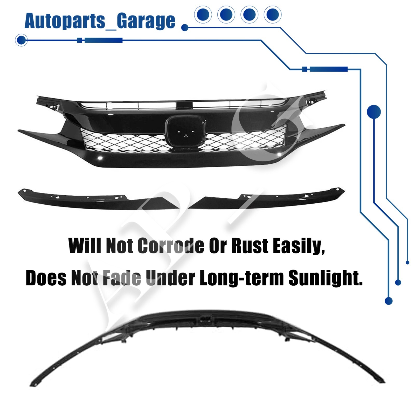 For 2016-2018 Honda Civic Front Grille Type R Style Hood Grill ...
