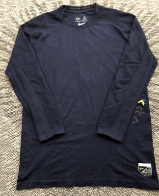 Men's Size L- Nike Pro Combat Dri Fit Long Sleeve Fitted Shirt Navy ...