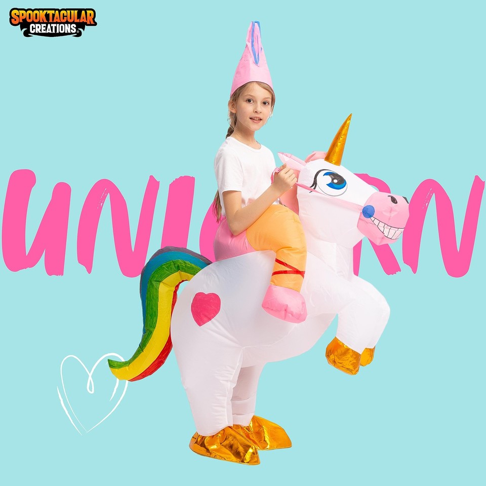 Kids Inflatable Costume, Ride on Light-up Unicorn Air Blow Up Halloween ...