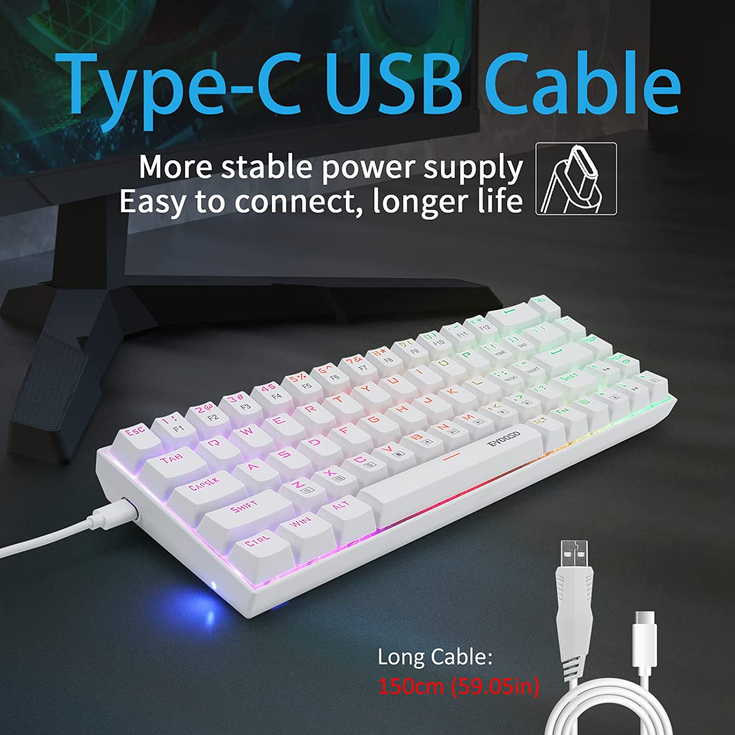 60% Mechanical Keyboard RGB Backlit, Ultra-Compact Layout 68 Keys ...
