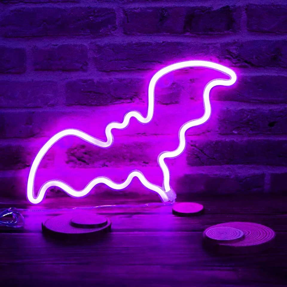 Vicila LED Neon Bat Signs Halloween Decor Purple Bat Shape Neon Lights ...