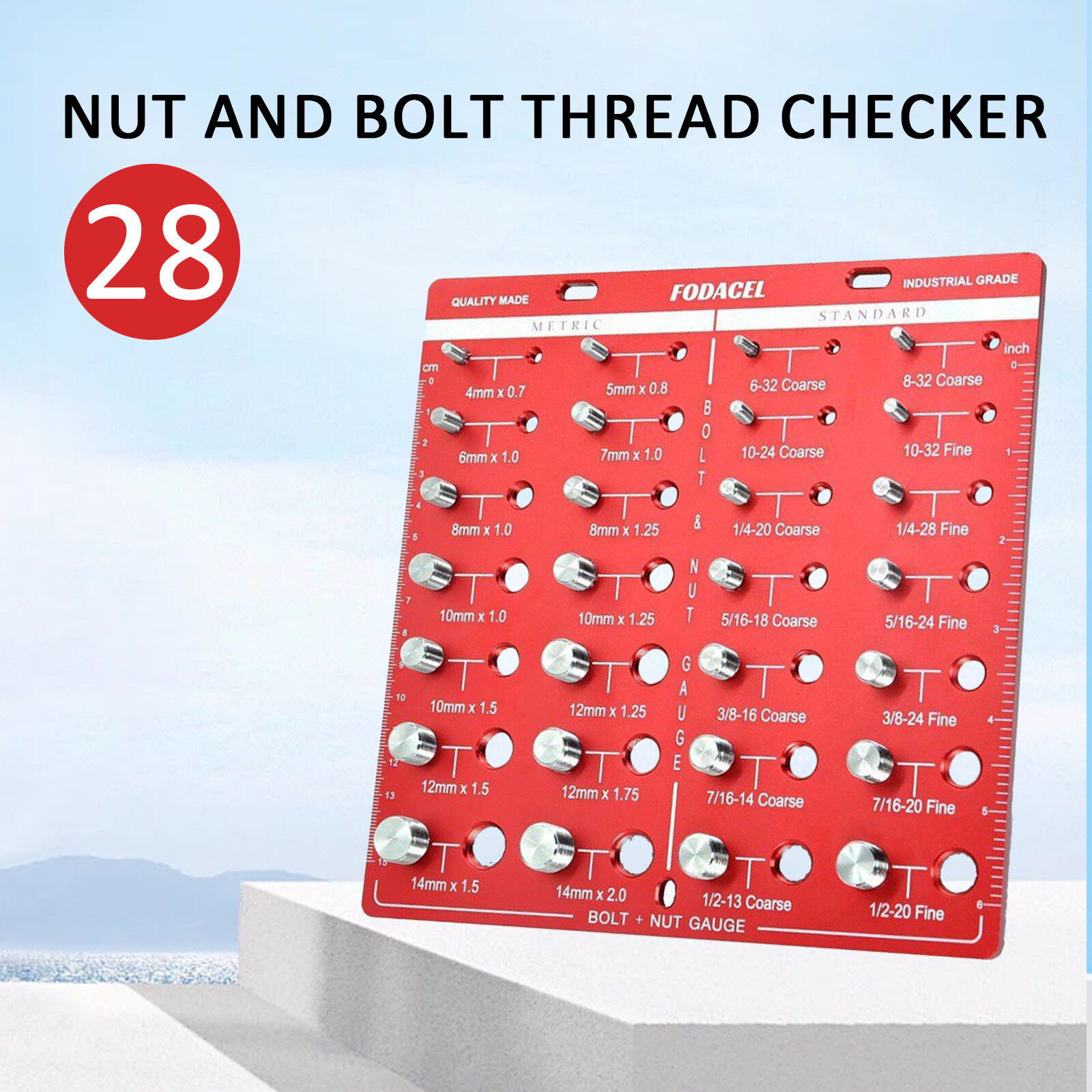 Bolt & Nut Identifier Gauge 28 Size Thread Checker Inch and Centimeter ...