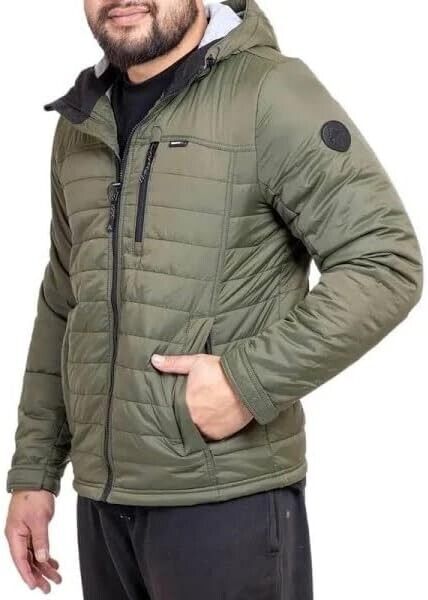 Gerry Men's Insulated Quilted Hooded Puffer Jacket, Olive, Black, Gray ...