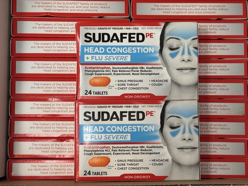 20 Boxes ~ Sudafed PE Head Congestion + Flu Severe ~ 24 Tablets Each ...