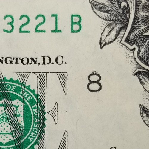 Extra Ink Error "8" Dollar Bill Fancy Serial Number 3, 2, 1 St. Louis ...