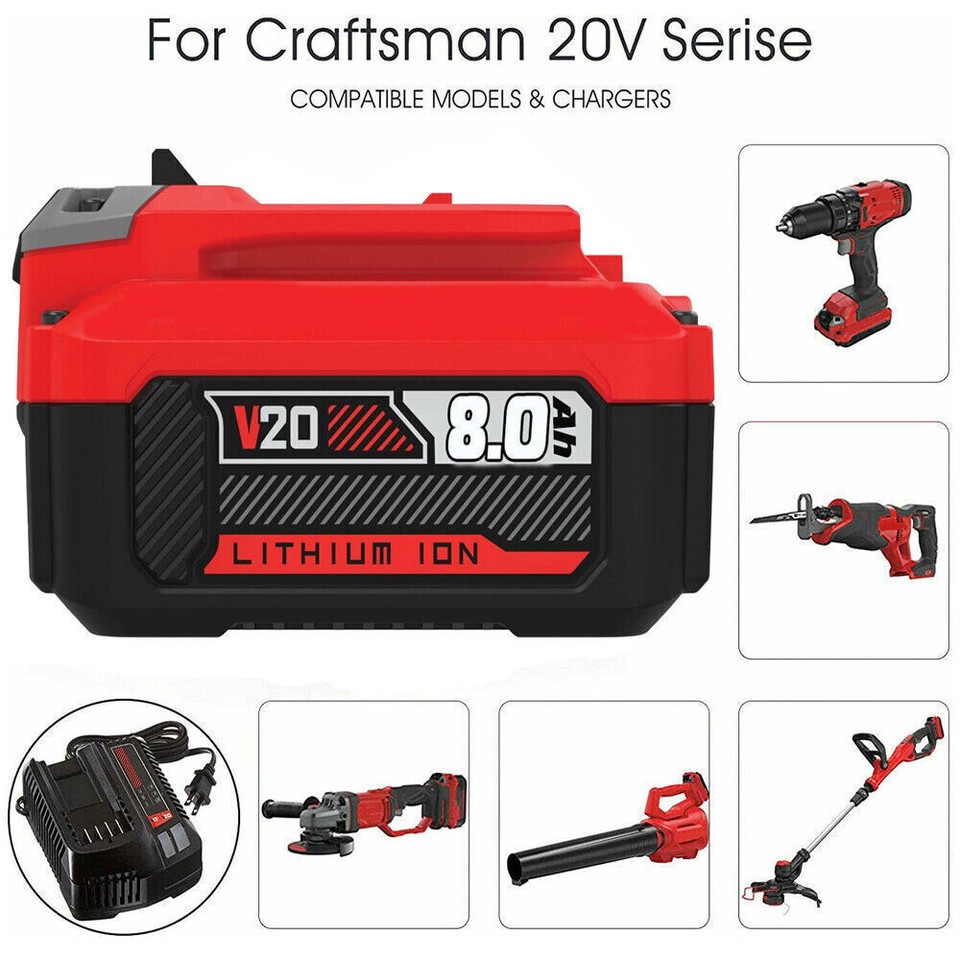 8Ah For Craftsman V20 20 V MAX Lithium Battery / Charger CMCB204 ...