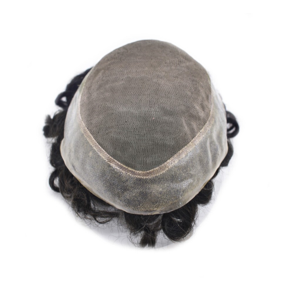 Curly Toupee for Black Men Human Hair System Fine Mono Poly Mens Wigs ...