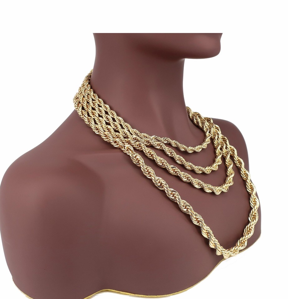 14k Yellow Rope Chain Necklace Bracelet Run DMC 7mm 8mm 9mm 10mm Gold ...