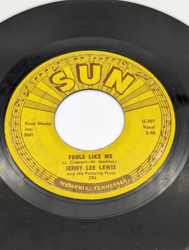 45 rpm Jerry Lee Lewis Fools Like Me / High School Confidential Sun 296 ...
