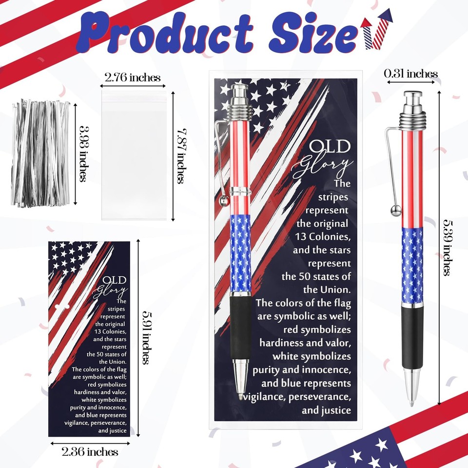 50 Sets Flag Ballpoint Pens Bulk USA Patriotic Themed Black Ink ...