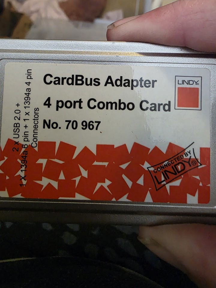 LINDY USB 2.0 PCMCIA CardBus Adapter 4 port Combo Card 2x USB, 1394a 6 ...