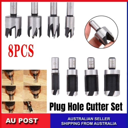 8X Wood Plug Hole Cutter Set Dowel Maker Cutting Tools Shank Drill Bit ...