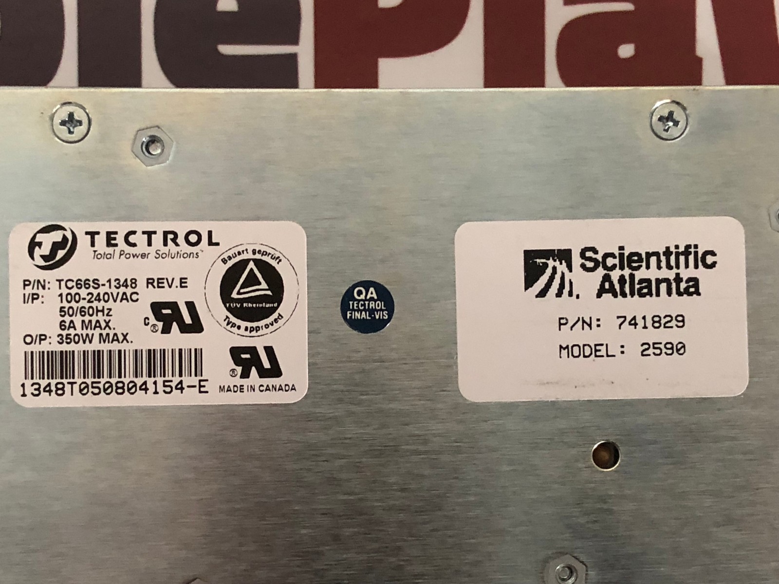 SCIENTIFIC ATLANTA AC POWER SUPPLY 741829 MODEL 2590 TECTROL PART # ...