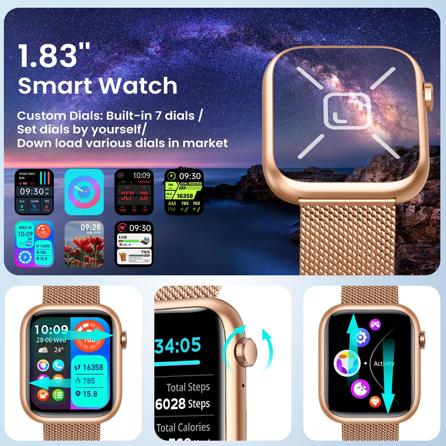 Smartwatch for Women Android Fitness Tracker Gold Smart Watch Answer ...