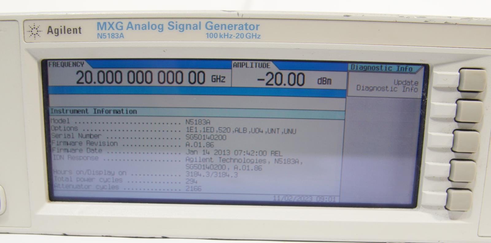 Agilent N5183A 20GHz MXG RF Analog Signal Generator OPT 1E1 520 ALB U04 ...