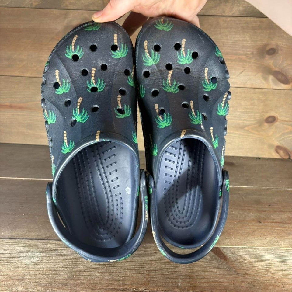 crocs baya mens size 9 shoes blue tropical palm tree comfort clogs ...
