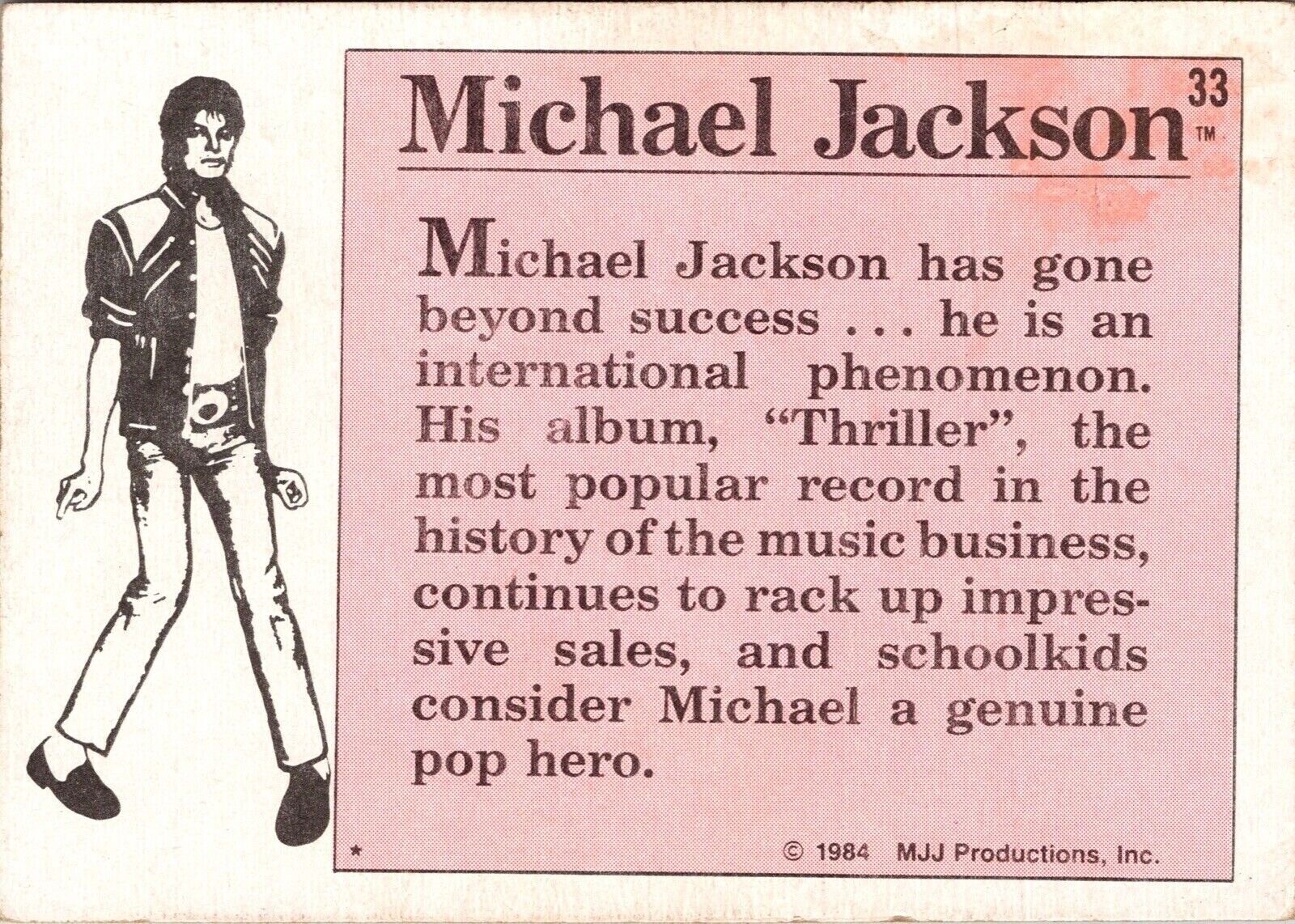 1984 Michael 33 Michael Jackson MJJ Productions Trading Card Game CCG ...
