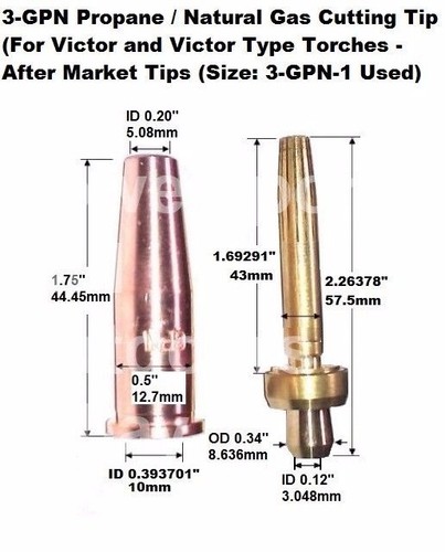 Propane/Natural Gas Cutting Tip 3-GPN #0,1,2,3 for Victor Type Torch -4 ...