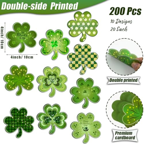 200 Pcs St. Patrick's Day Decoration, Shamrock Clover Cut Outs, Irish ...