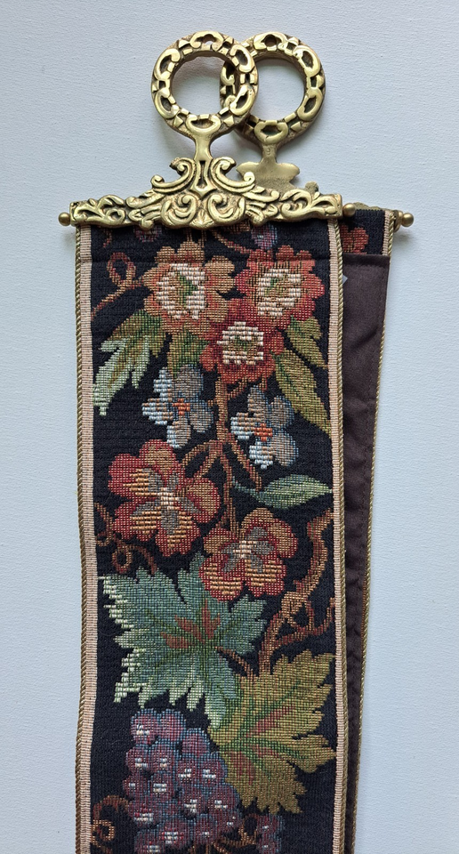 Vintage BELL PULL 40” Corona Decor Co Tapestry Wall Hanging Brass Ends ...