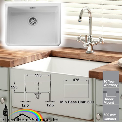 Rangemaster CBL595WH Belfast 60cm Single Bowl Ceramic Sink Incl Chrome ...