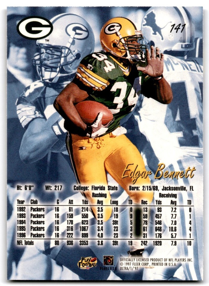 1997 Fleer Ultra Edgar Bennett Green Bay Packers #141 | eBay