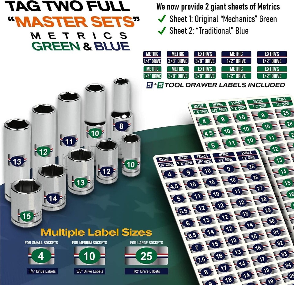 Ultimate Chrome Socket Label Set 357 Chrome Foil Socket Labels. Heavy ...