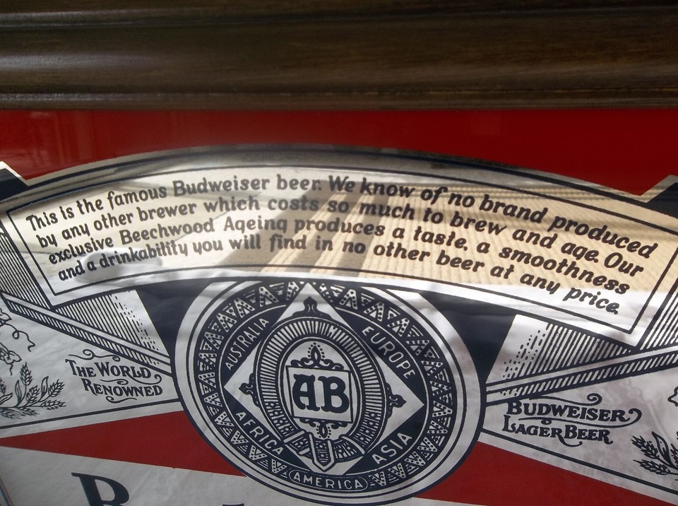 Vintage Budweiser Beer Mirror Anheuser Busch 1974 21 1/2