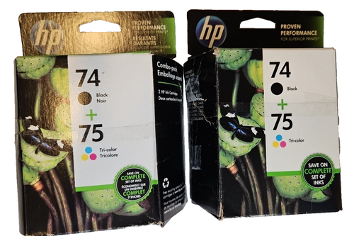 2 pks HP 74 Black & 75 Tri-Color Ink Cartridges Combo Genuine CC659FN ...