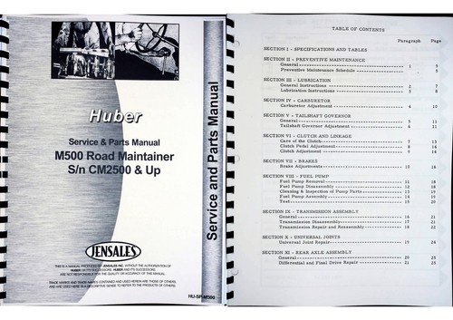Huber M500 Grader Service Repair Manual Parts Catalog Road Maintainer ...