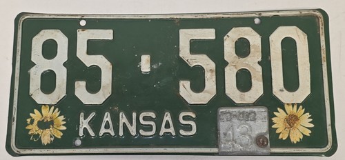 1943 Green Kansas License Plate With Sunflowers Aluminum Tab | eBay
