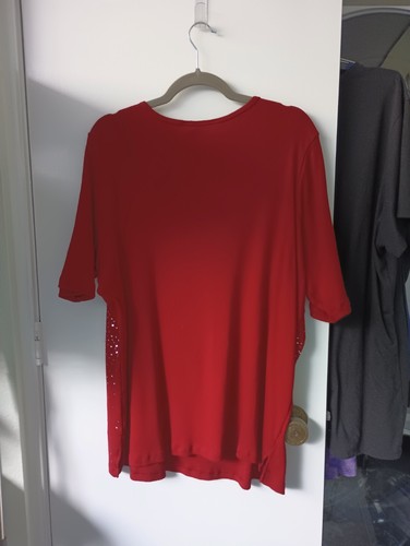 Quacker Factory 2x Red Ribbed Knit Sequin Tunic Top 30" Length Plus 22/ ...