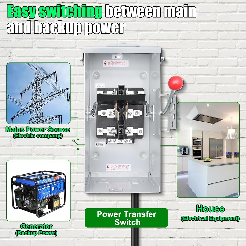 100A Generator Transfer Switch, General Duty Double-Throw Safety Switch ...