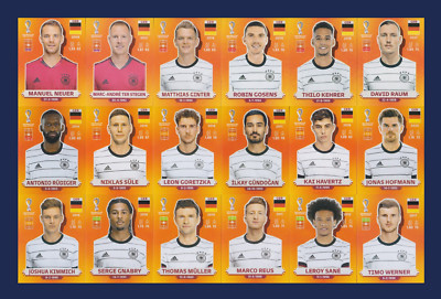 Germany Team - 18 Players Stickers Set - Panini FIFA World Cup Qatar ...