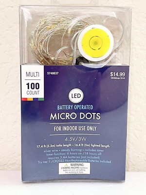 LED Battery Operated Micro Dots Multi Color 100 Count 17.4 Feet With ...