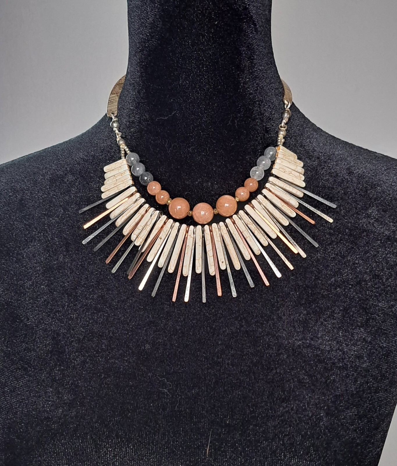 Womens Boho Metal & Stone Spiked Collar Necklace Trib… - Gem