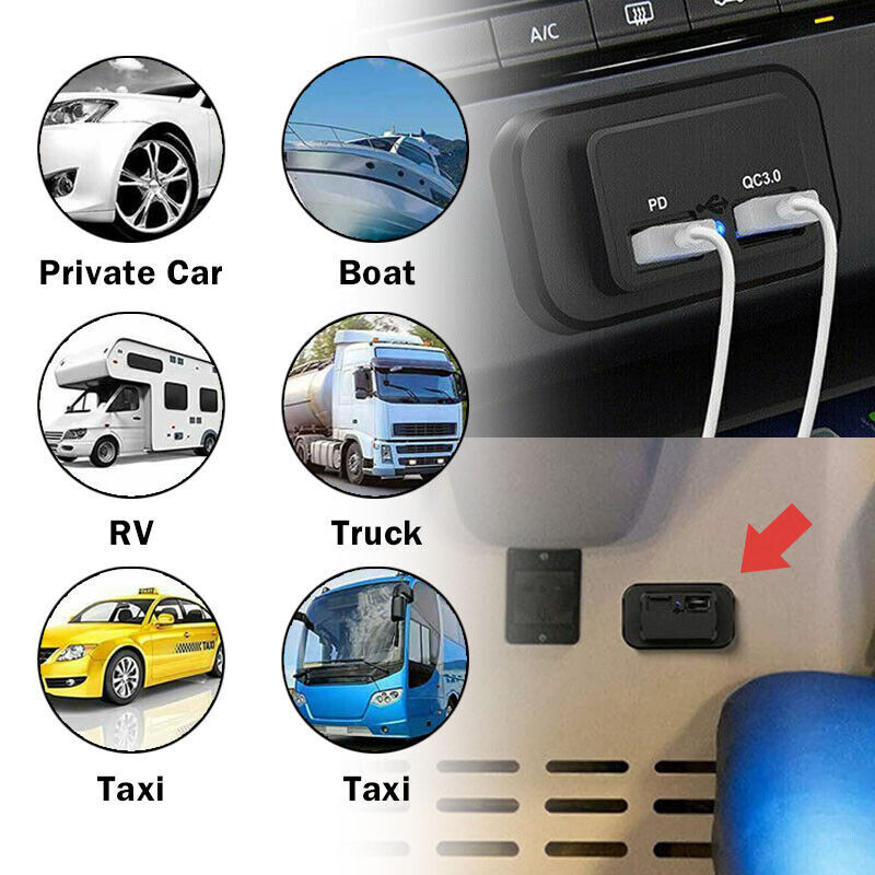PD Type-C USB Port Car Fast Charger Socket Power Outlet Panel Mount ...