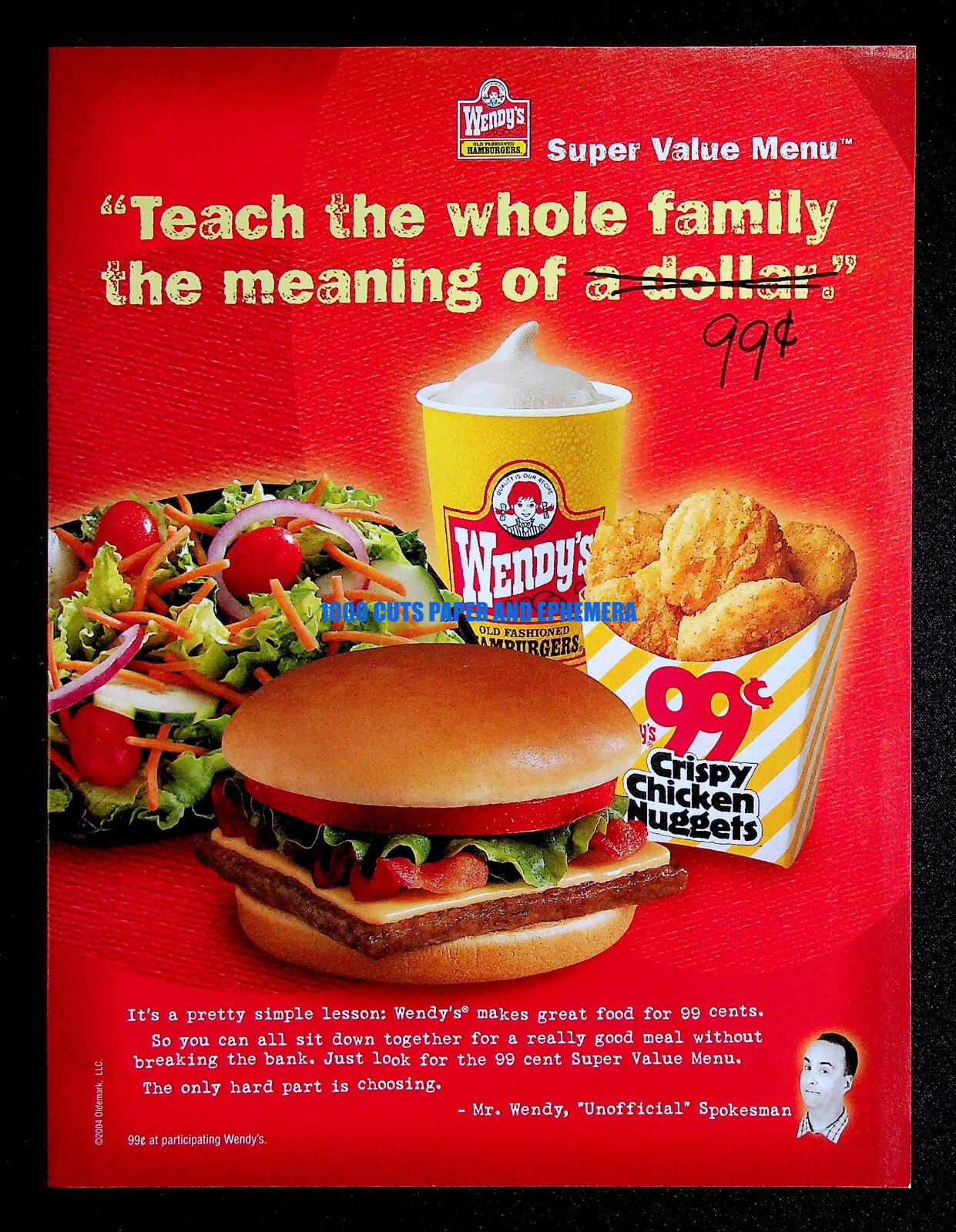 Wendy's Burger Shake Salad Chicken Nuggets 2004 Print Magazine Ad ...