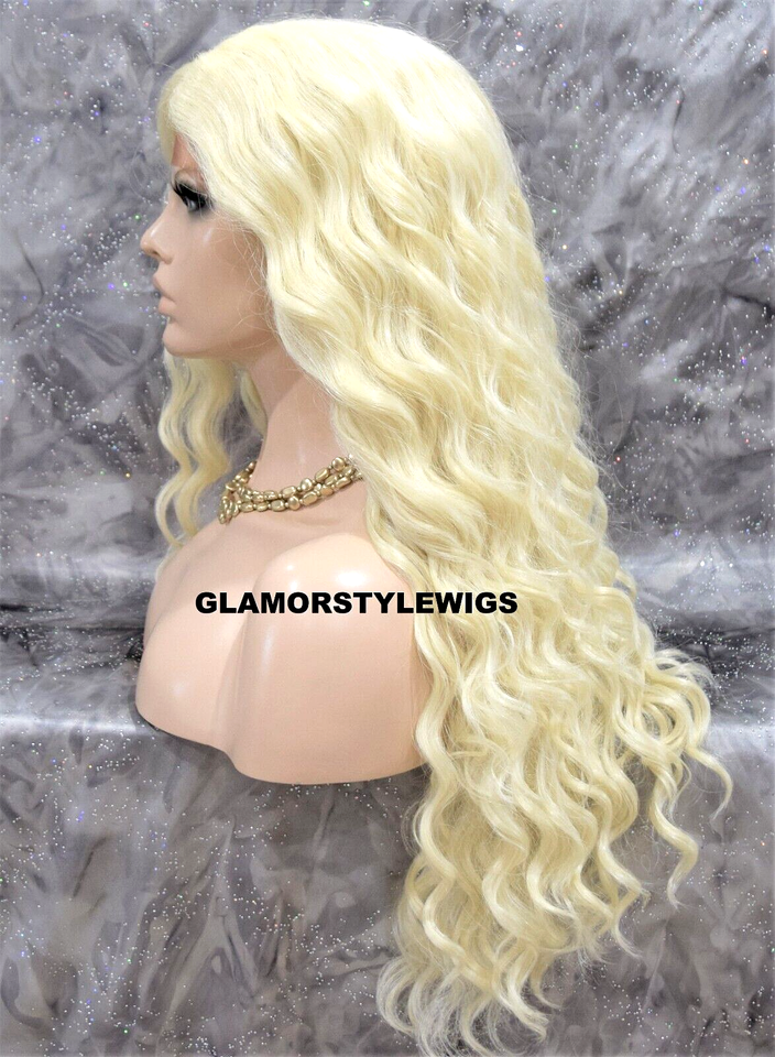 LACE FRONT FULL WIG LONG SPIRAL CURL LAYERED MIDDLE PART BLEACH BLONDE ...