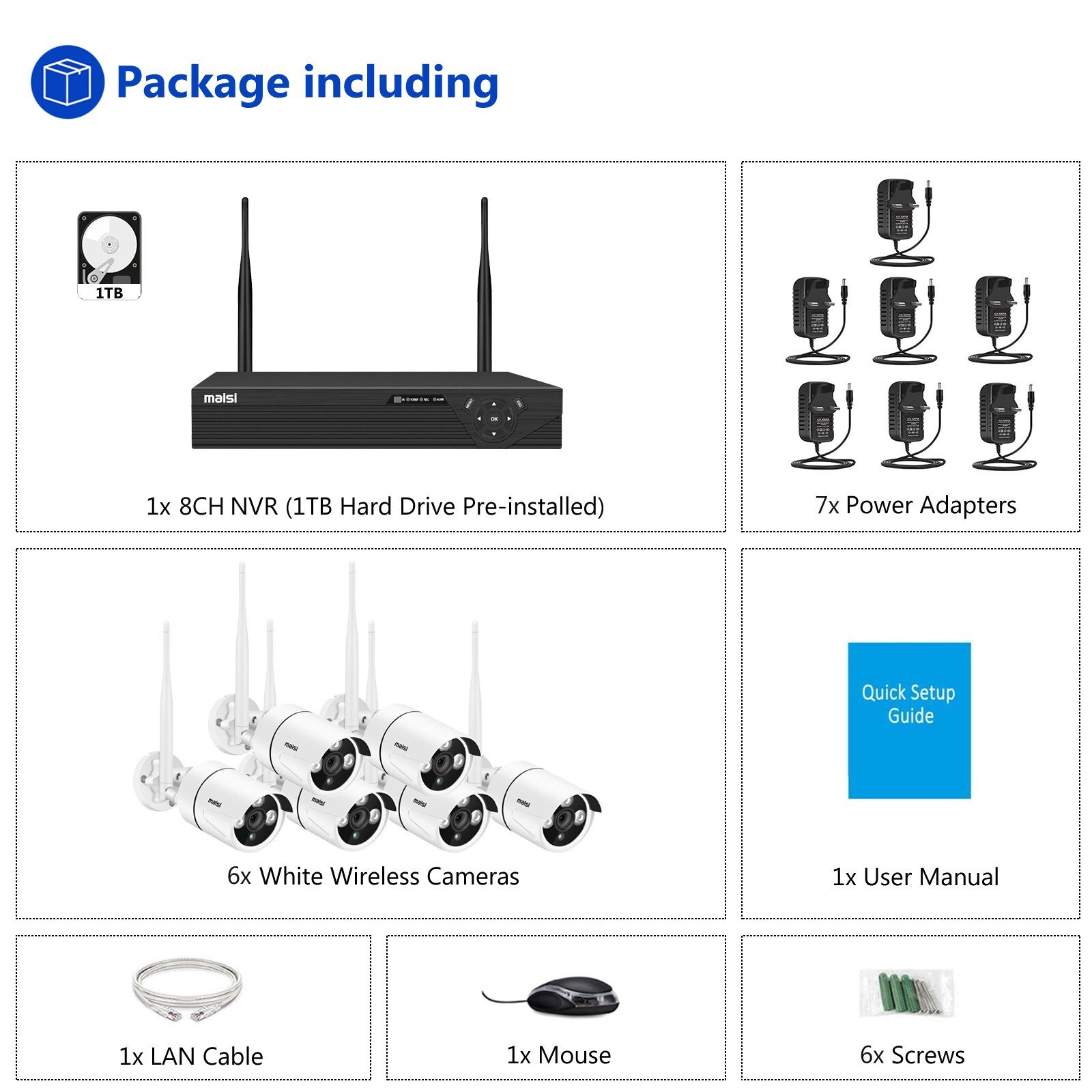 Wireless CCTV Camera Set Home Outdoor Security System 8CH DVR with 6 ...