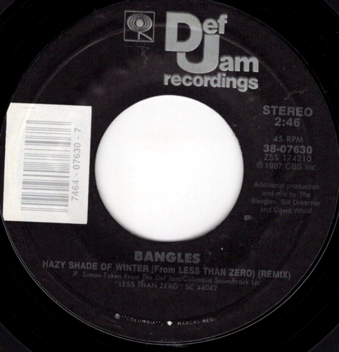 Bangles – Hazy Shade Of Winter 1987 Def Jam Rock "Less Than Zero ...