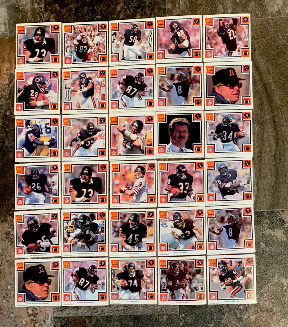 1985 McDonalds Chicago Bears Set of 30 Cards NFL Super Bowl Champions ...