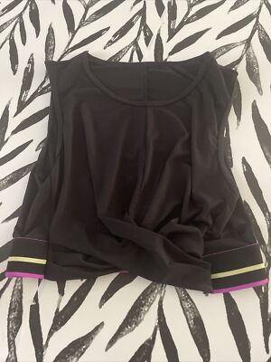 Fabletics workout tank top shirt black neon Stripes small summer Spring ...