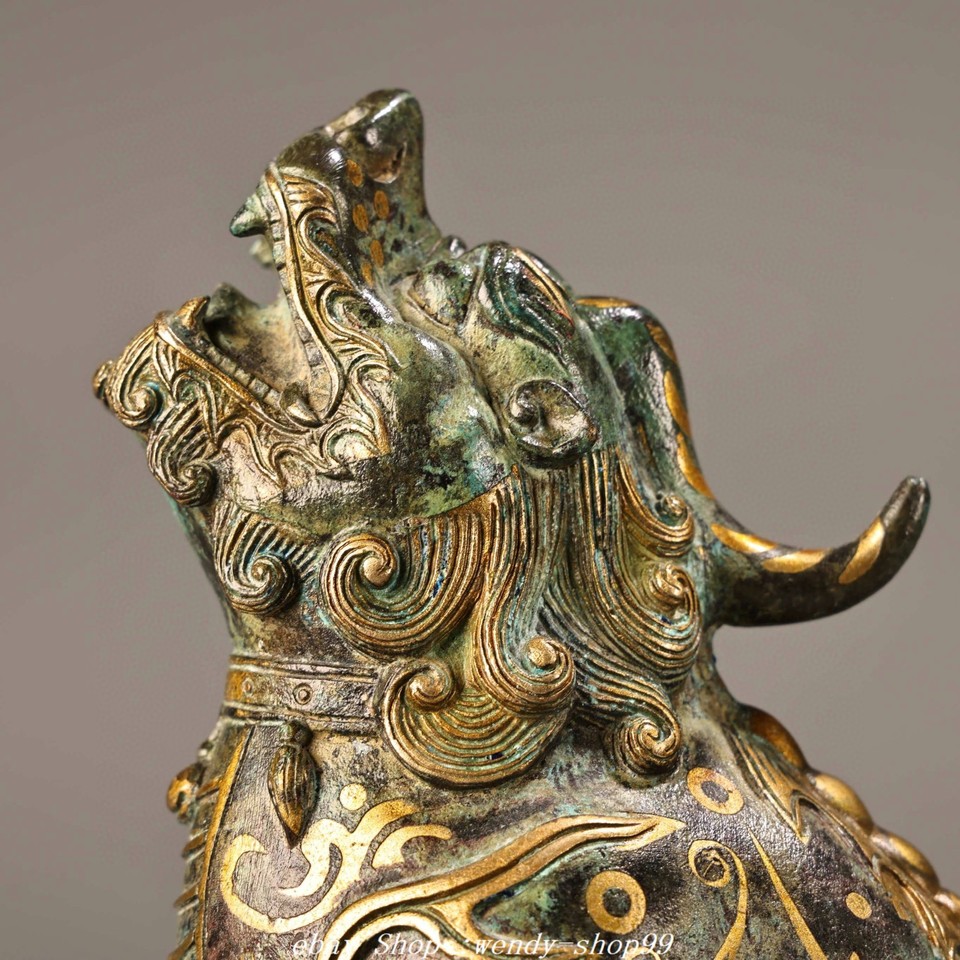 6.3"Old Dynasty Bronze Ware Gilt PiXiu Phylactery Guardian Beast Statue ...